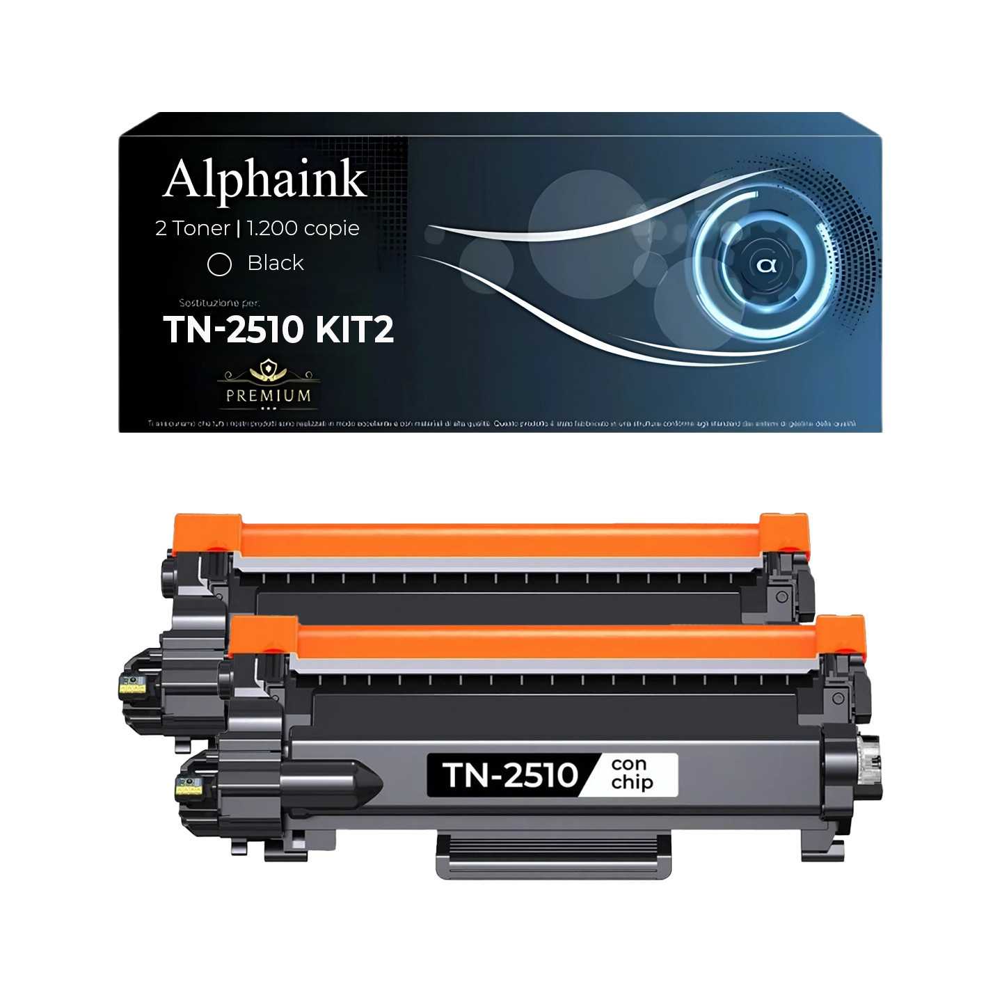 Kit 2 Toner TN-2510 Compatibili per Brother CON CHIP Nero | Alphaink